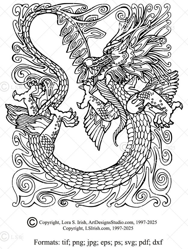 Oriental Dragon Rectangle Vector Pattern – Art Designs Studio